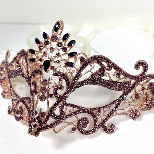 Rose Gold Masquerade Mask With Peachy Pink Feathers Party Ball - Etsy