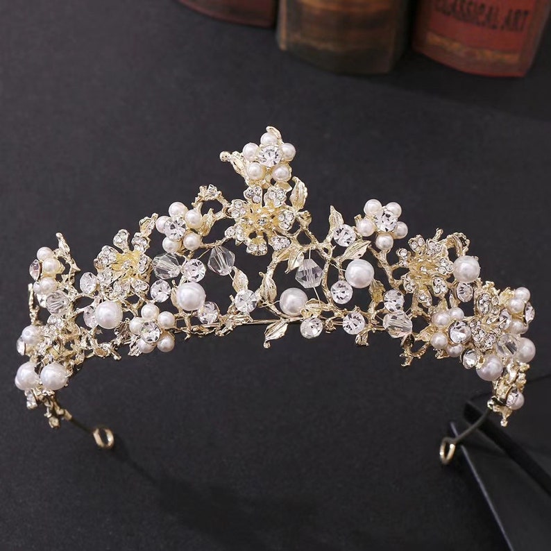 Gold Rhinestone Gold Crown Headband Wedding Bride Princess - Etsy