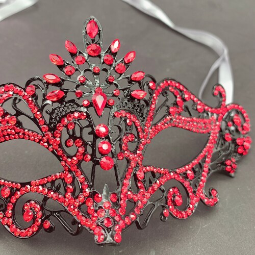 Sequined Red Masquerade Mask With Rhinestones and Embroidery - Etsy ...