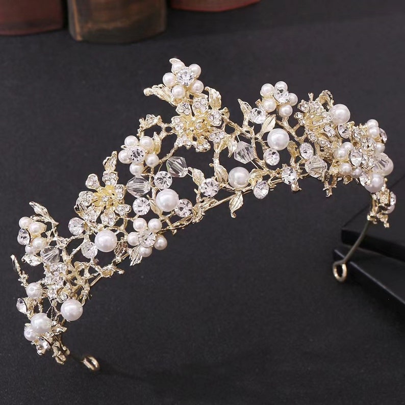 Gold Rhinestone Gold Crown Headband Wedding Bride Princess - Etsy