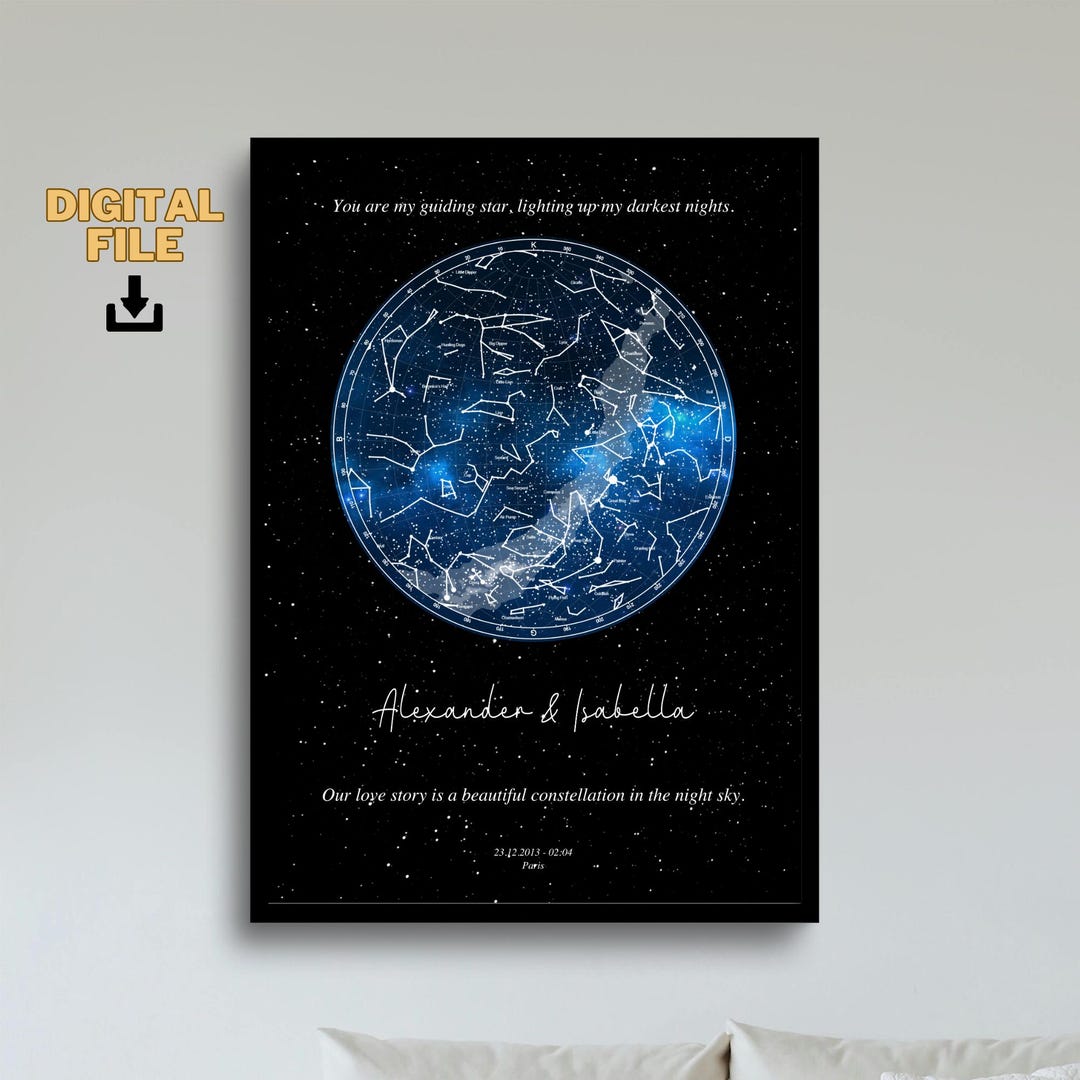DIGITAL | Custom Night Sky Map by Date, Personalized Night Sky Print ...