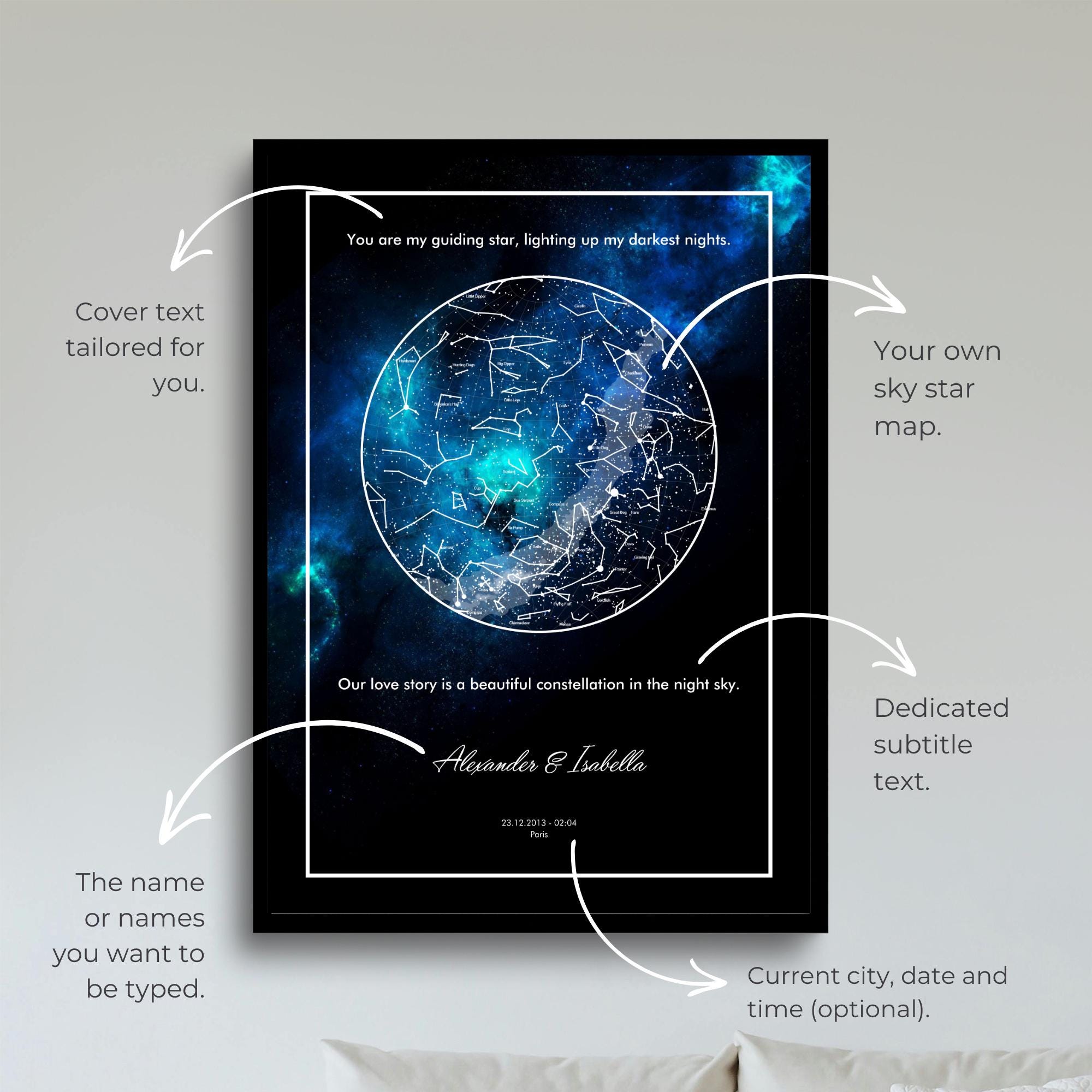 DIGITAL Custom Star Map, Personalized Night Sky Print, Unique Star Map ...