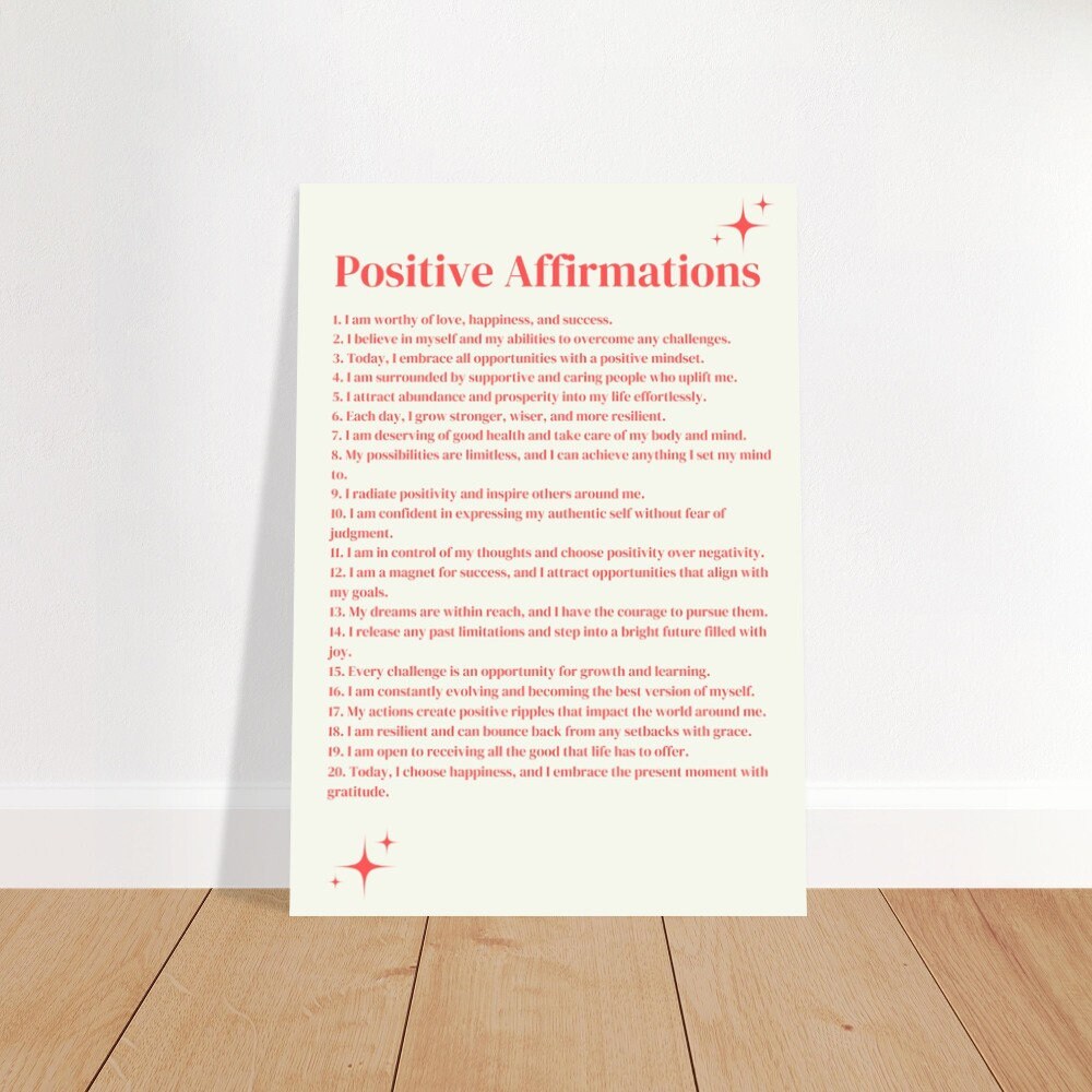 Positive Affirmations Poster CBT, Mental Health, Mindset Art ...