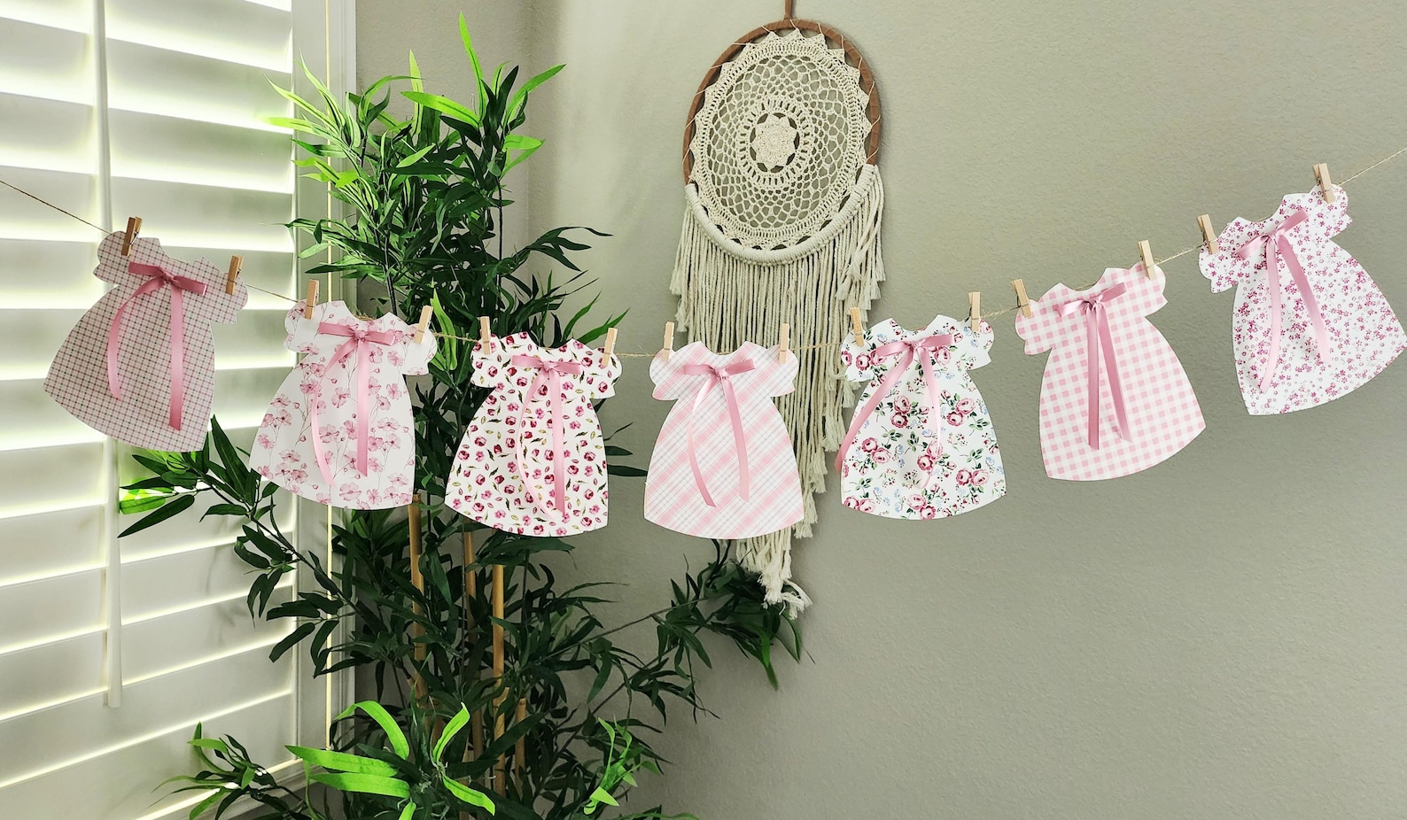 Pink Baby Dress Banner,pink Gingham Baby Banner,floral and Gingham Baby ...