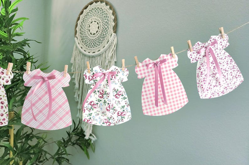 Pink Baby Dress Banner,pink Gingham Baby Banner,floral and Gingham Baby ...