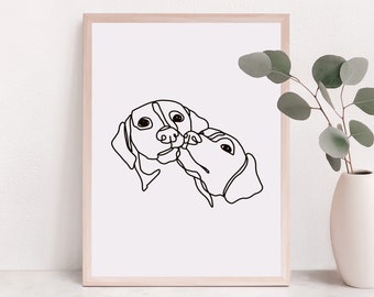 Two Dogs Line Drawing - Etsy
