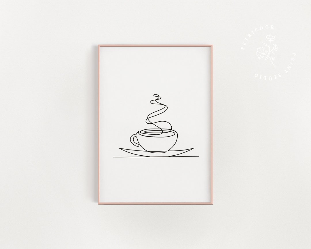 Coffee & Tea Time Line Art, Single Line Drawing Poster, Minimalist Wall ...