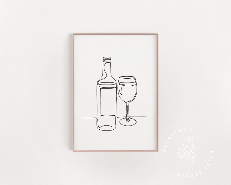 Wine Fine Line Art, Drinks Artwork Print, Cheers, Kitchen Bar Prints ...
