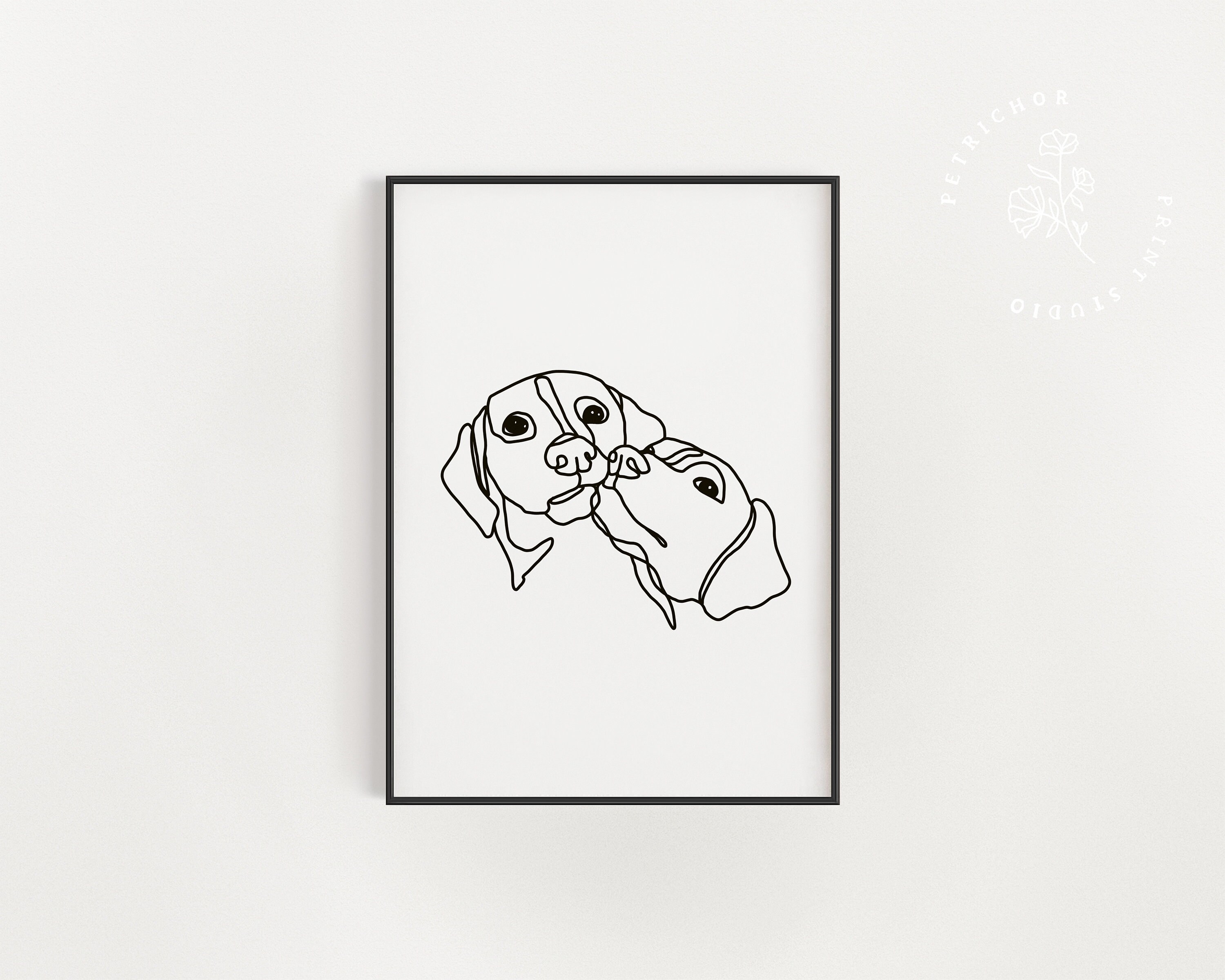 Two Dogs Portraits Poster, Single Line Pet Portrait, Minimalist Wall ...