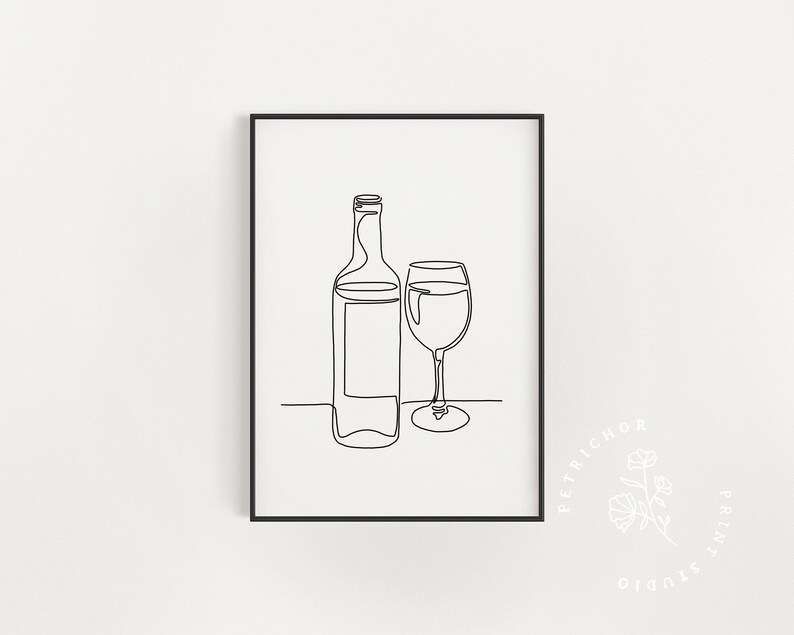 Wine Fine Line Art, Drinks Artwork Print, Cheers, Kitchen Bar Prints ...