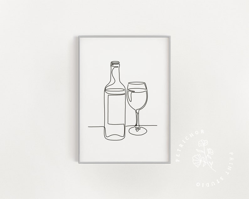 Wine Fine Line Art, Drinks Artwork Print, Cheers, Kitchen Bar Prints ...