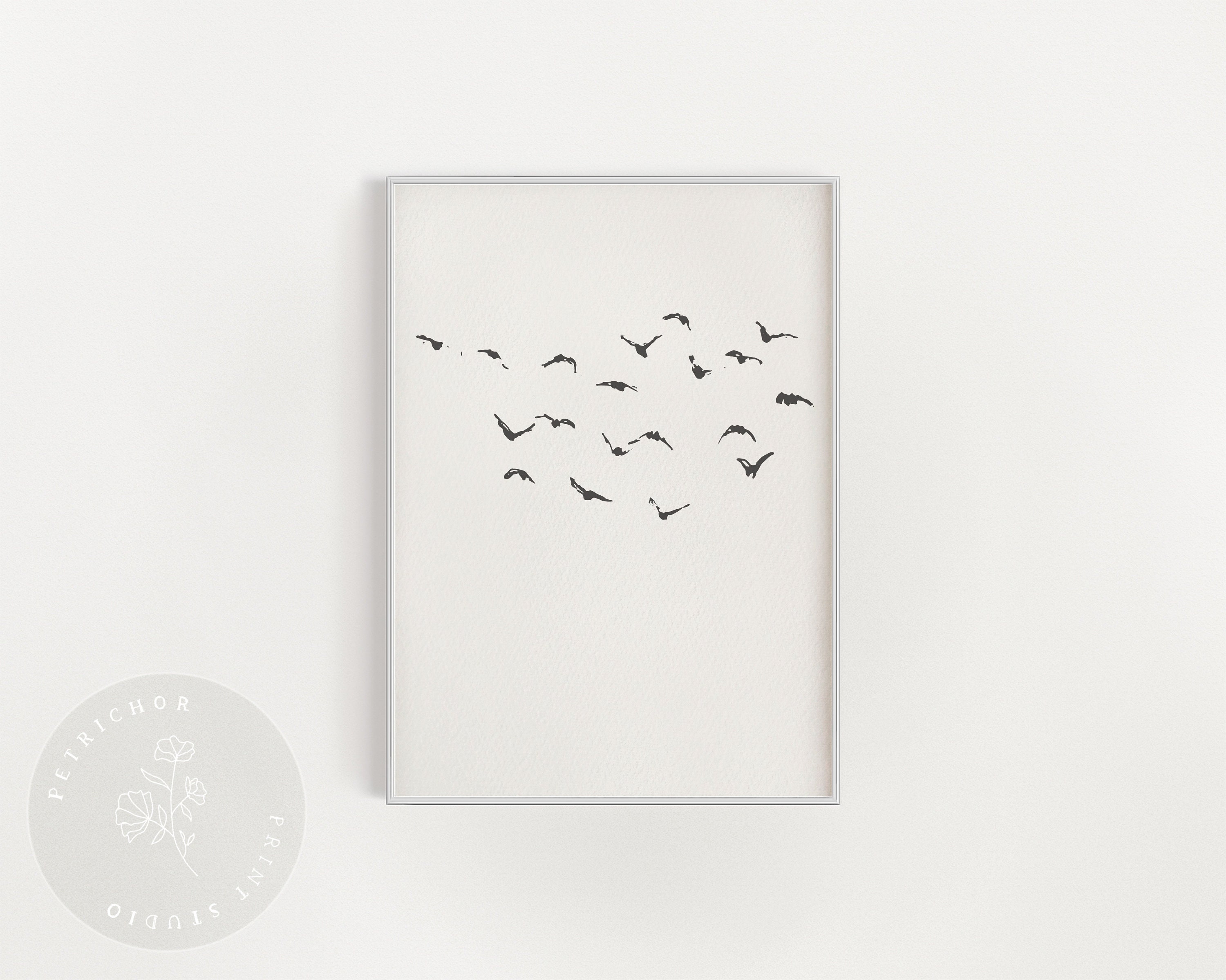 Flying Bird Print, Minimalist Birds Drawing Printable, Birds Silhouette ...