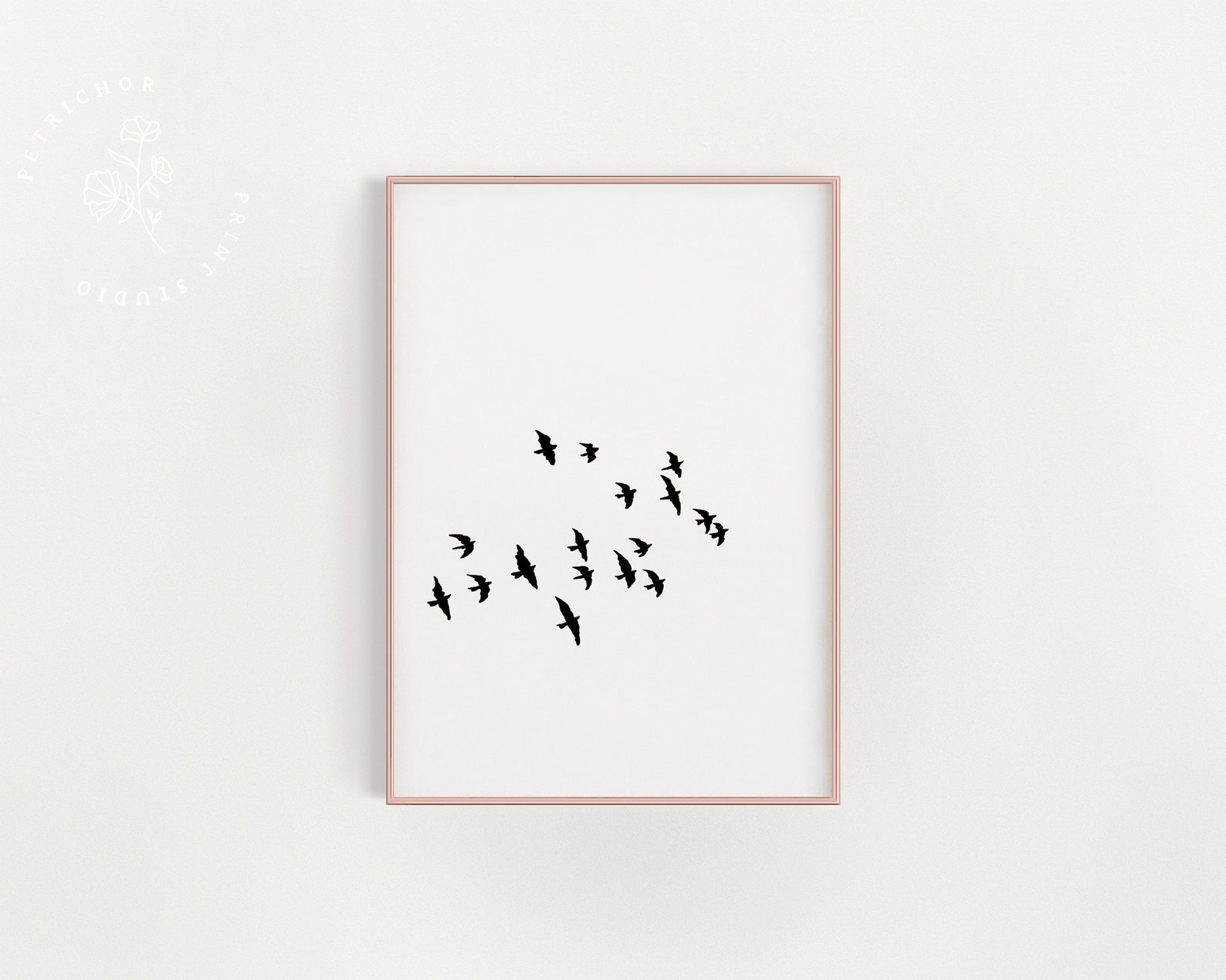 Flying Bird Print, Minimalist Bird Print, Flock of Birds Print Wall ...