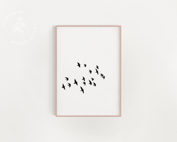 Flying Bird Print Minimalist Bird Print Flock of Birds Print - Etsy