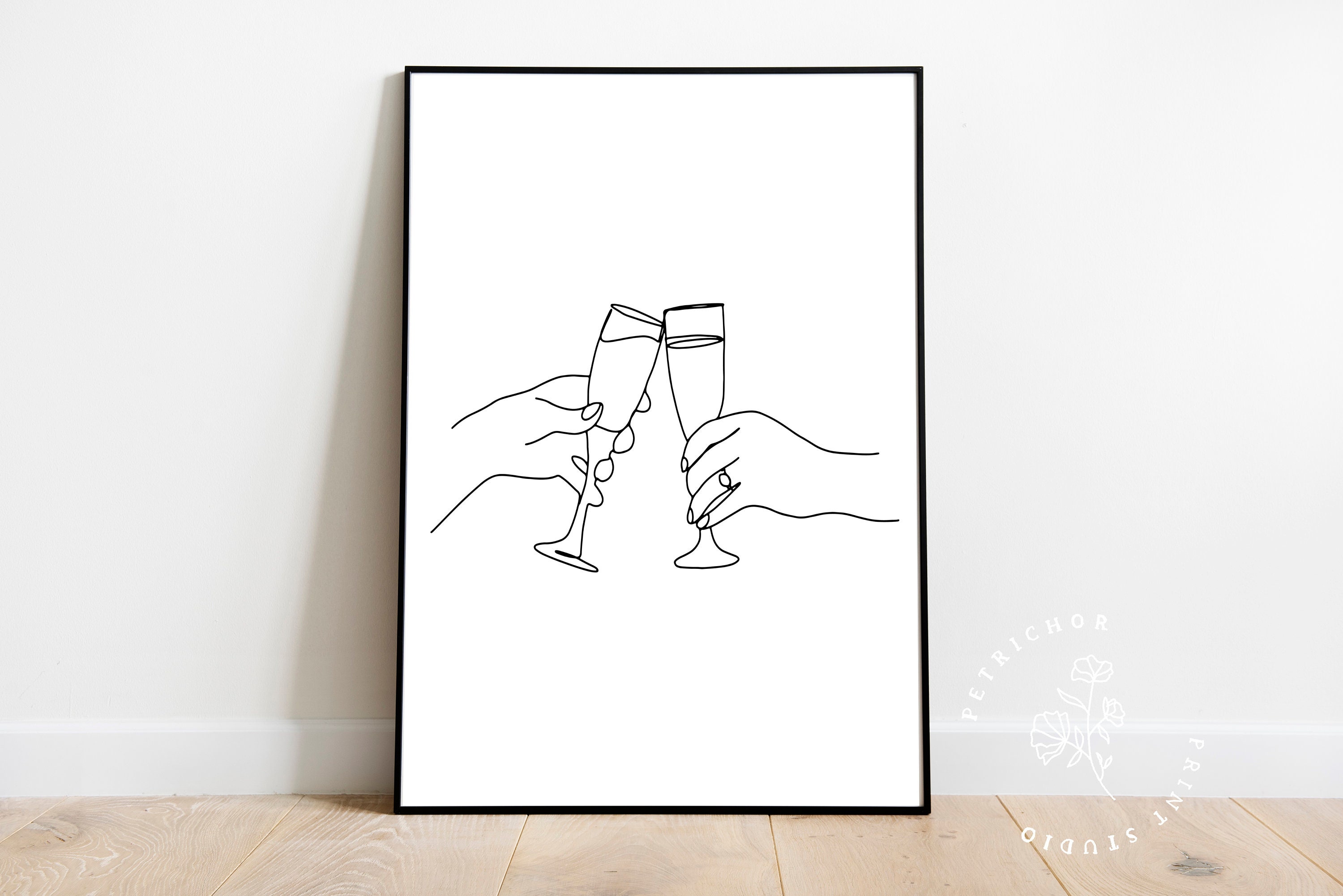 Wine Fine Line Art, Drinks Artwork Print, Cheers, Kitchen Bar Prints ...