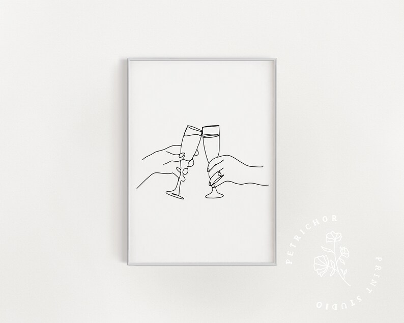 Wine Fine Line Art, Drinks Artwork Print, Cheers, Kitchen Bar Prints ...