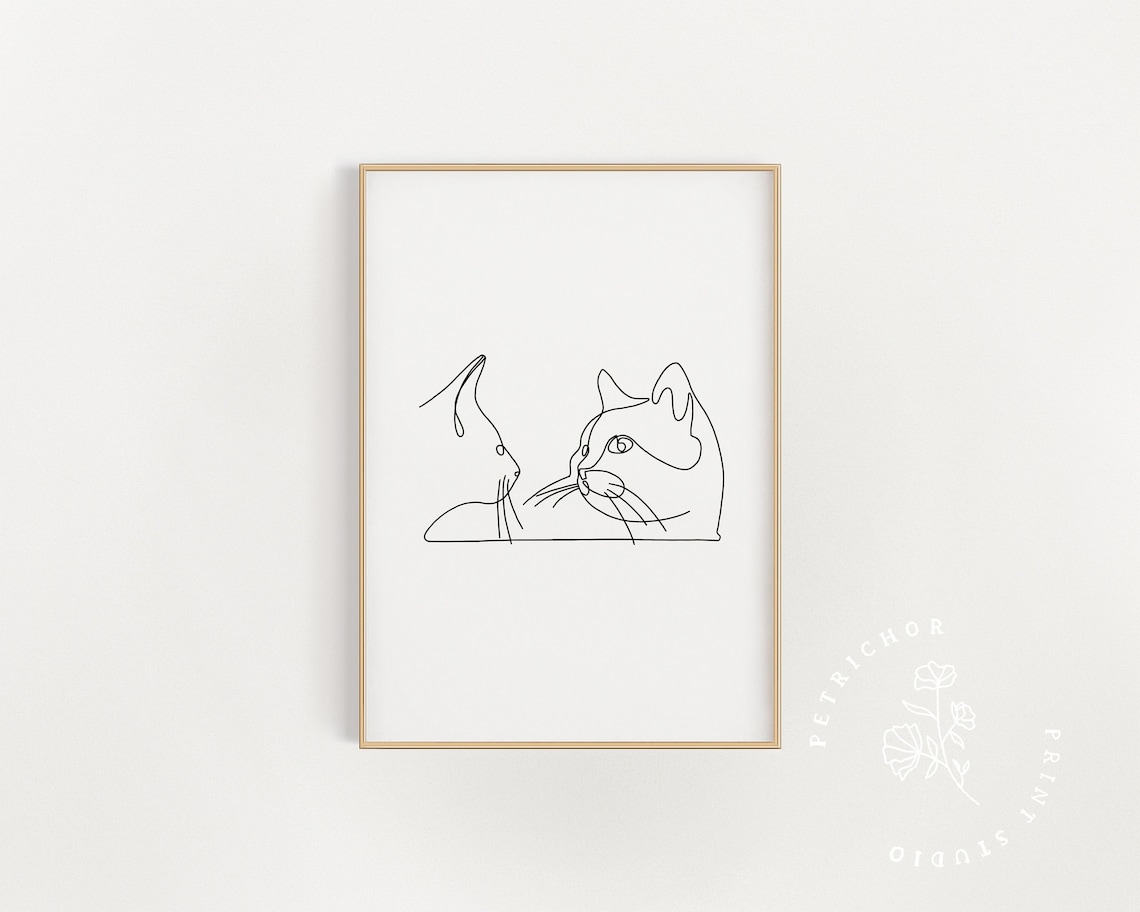 Cats Line Drawing Cats Wall Art Two Cats Silhouettes Single - Etsy