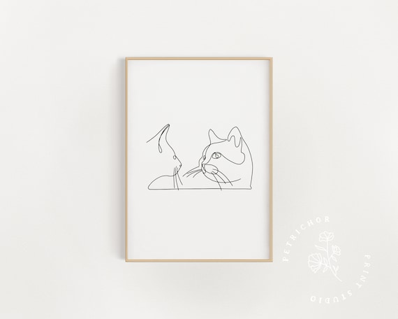 Cats Line Drawing Cats Wall Art Two Cats Silhouettes Single - Etsy