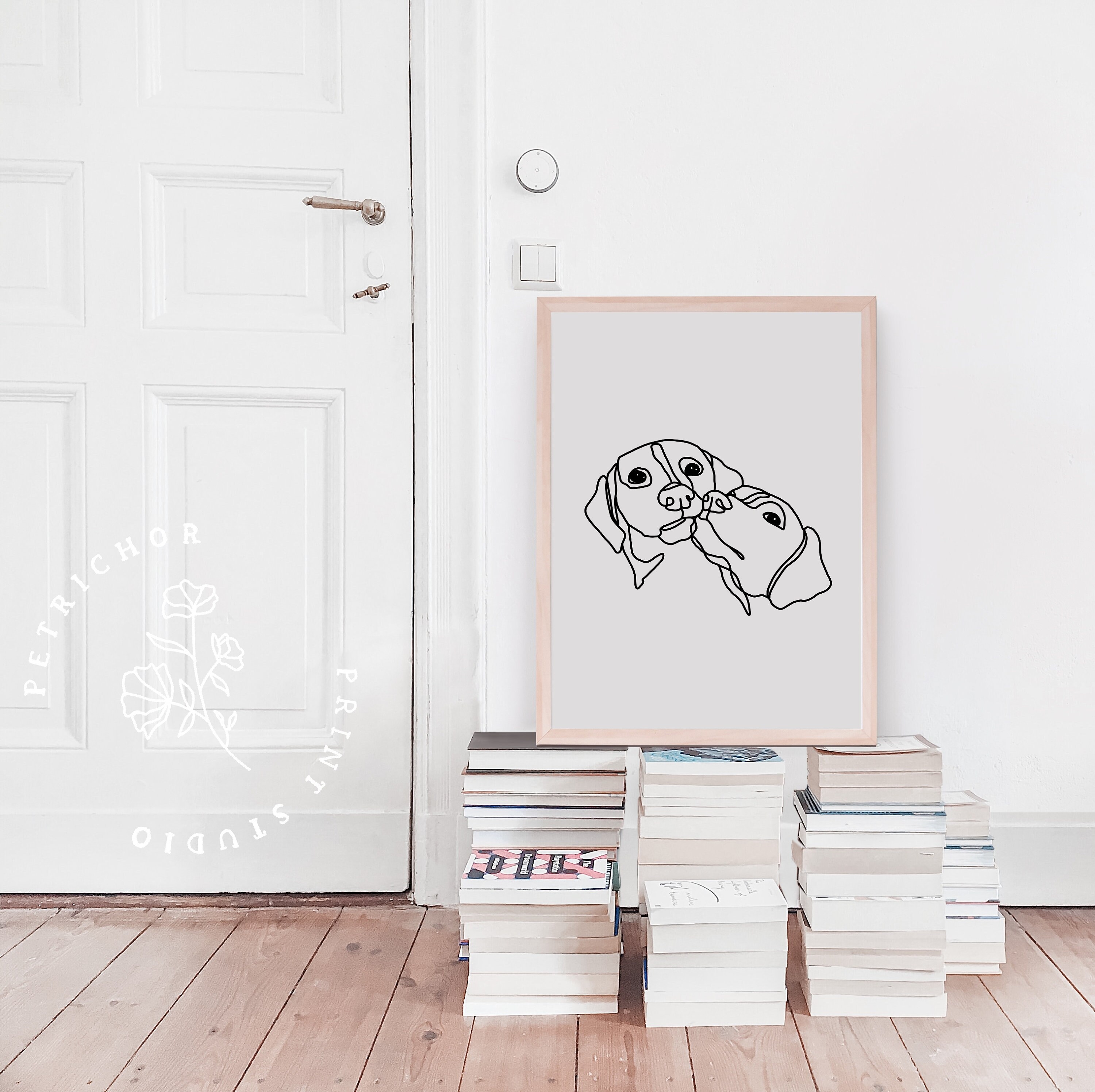 Two Dogs Portraits Poster, Single Line Pet Portrait, Minimalist Wall ...