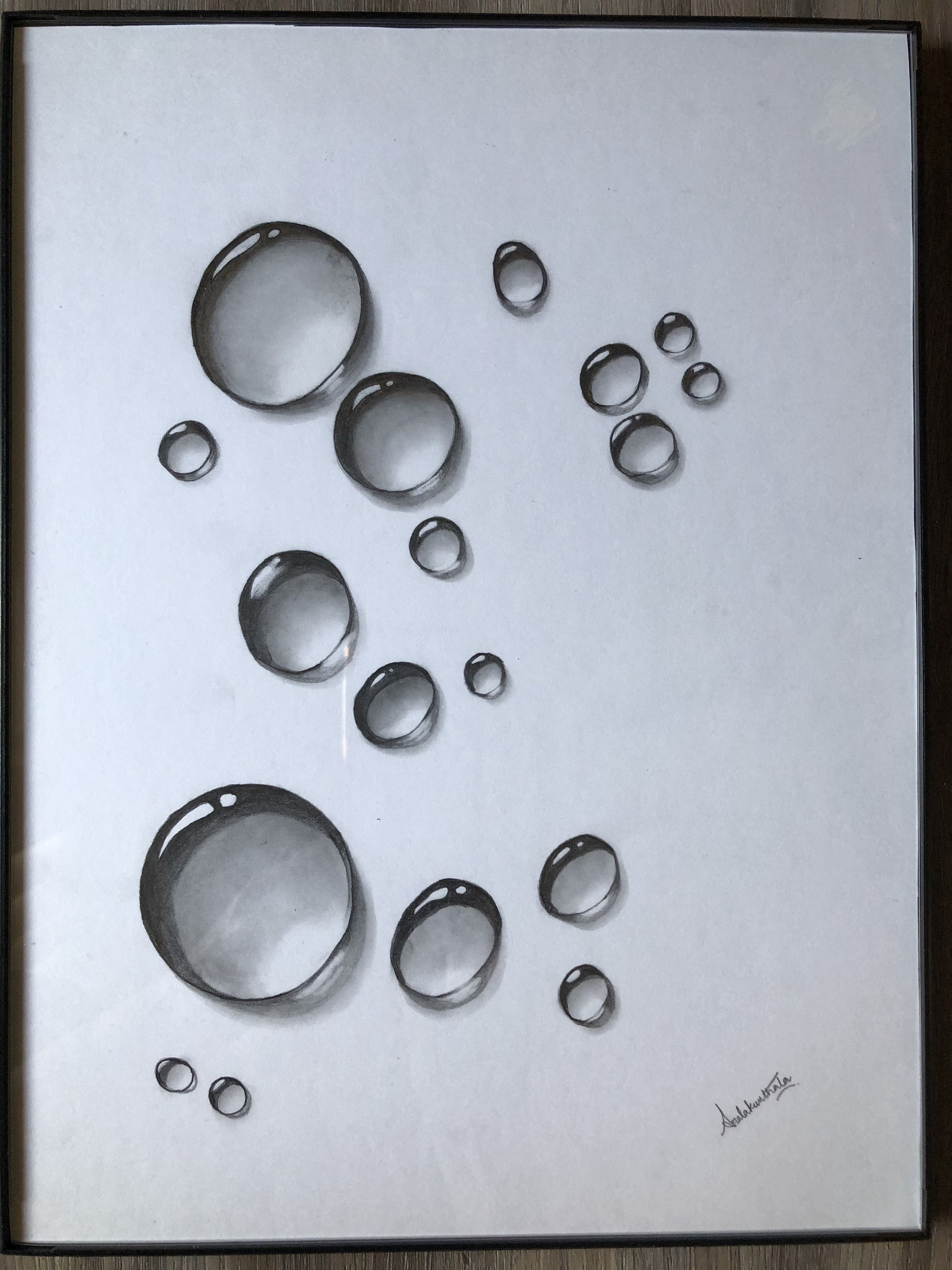 Original Water Droplets in a Photo Frame- Original Pencil Drawing on a ...