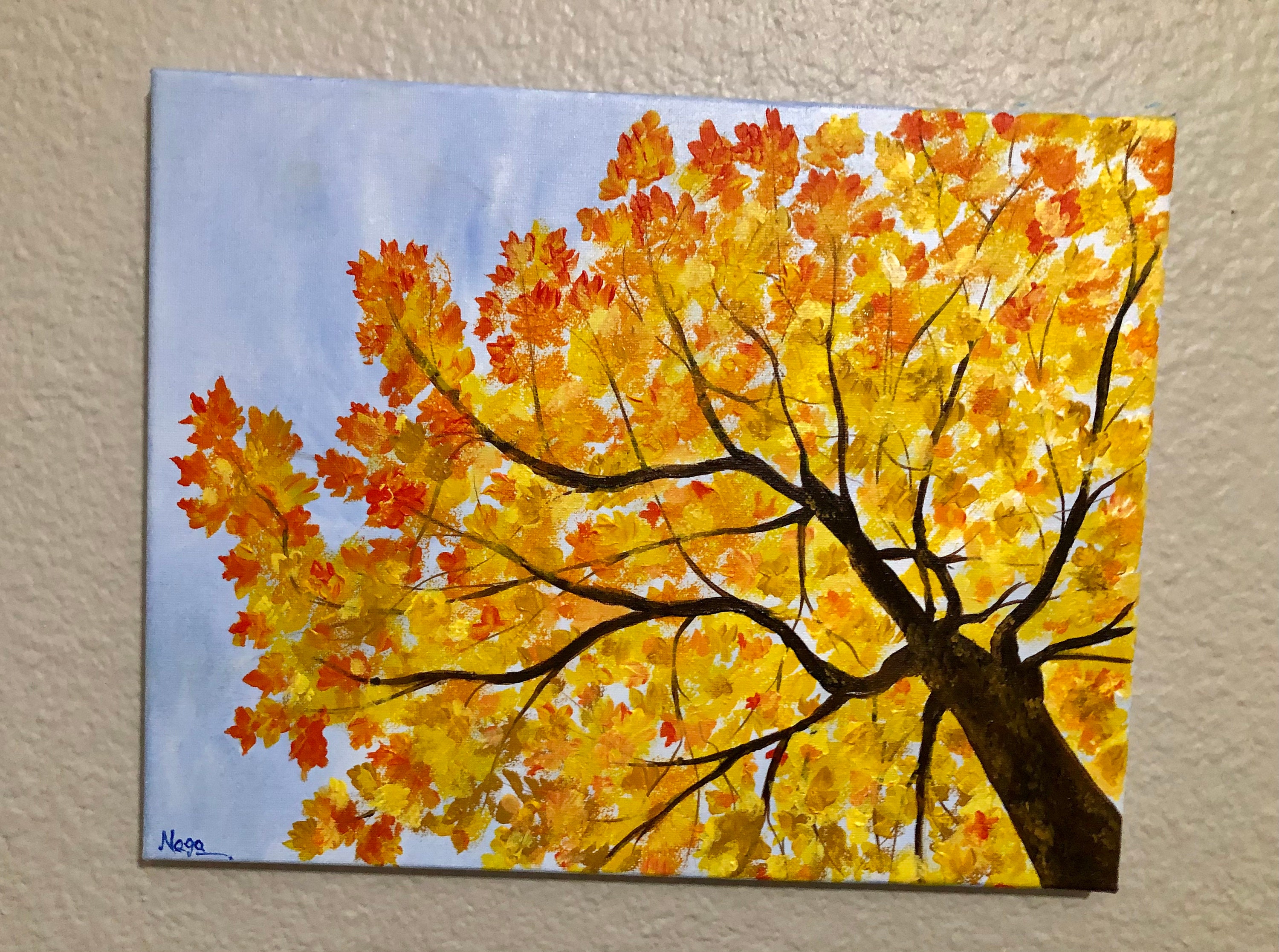 Yellow Fall Foliage Original Acrylic Painting-1114 Inches Canvas-autumn ...