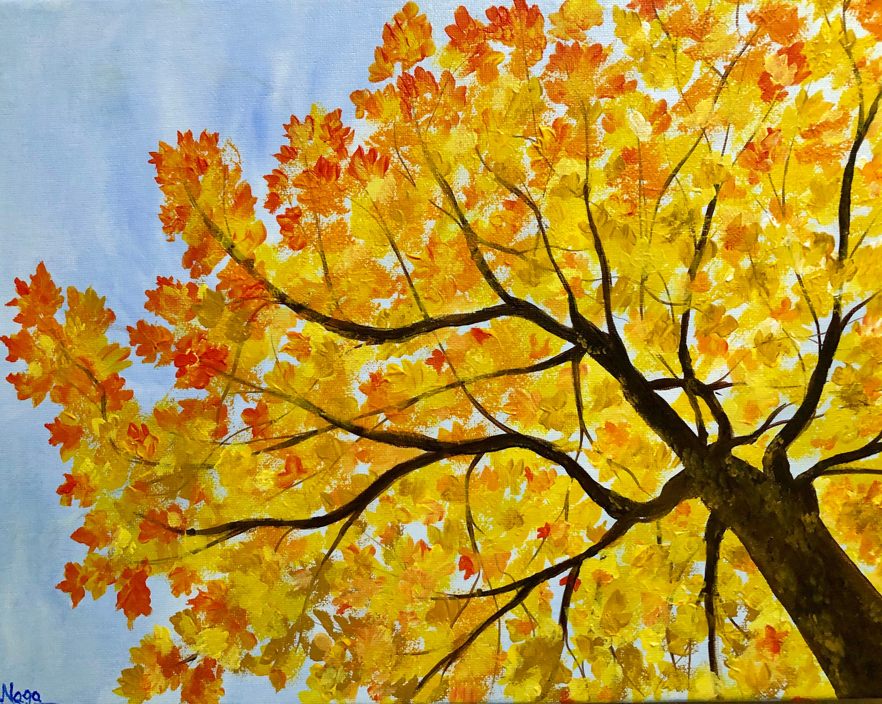 Yellow Fall Foliage Original Acrylic Painting-11*14 Inches Stretched ...