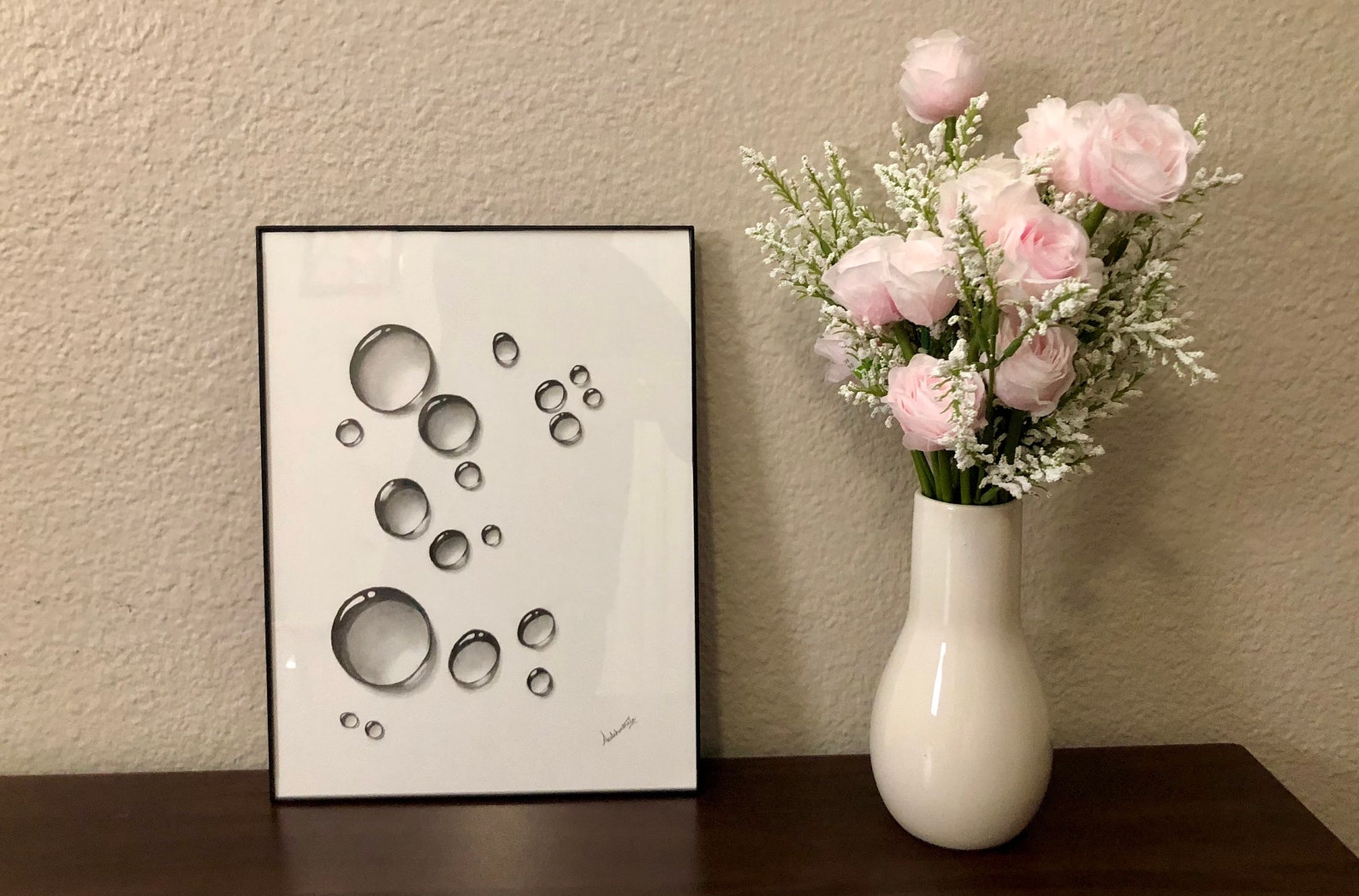 Original Water Droplets in a Photo Frame- Original Pencil Drawing on a ...