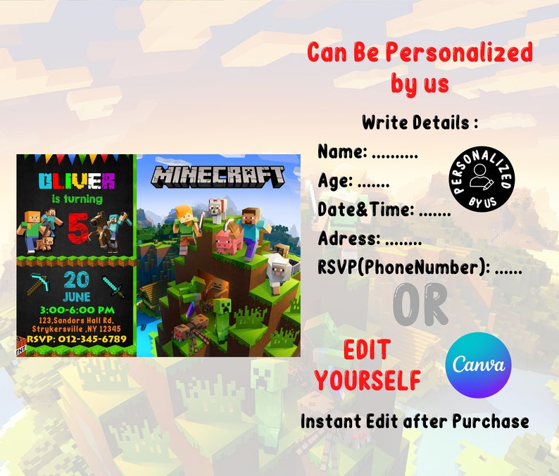 Mine Theme Birthday Invitation Mine Editable or Personalized - Etsy