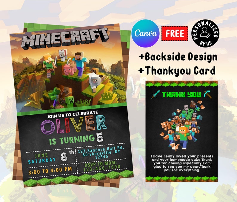 Mine Theme Birthday Invitation Editable or Personalized - Etsy