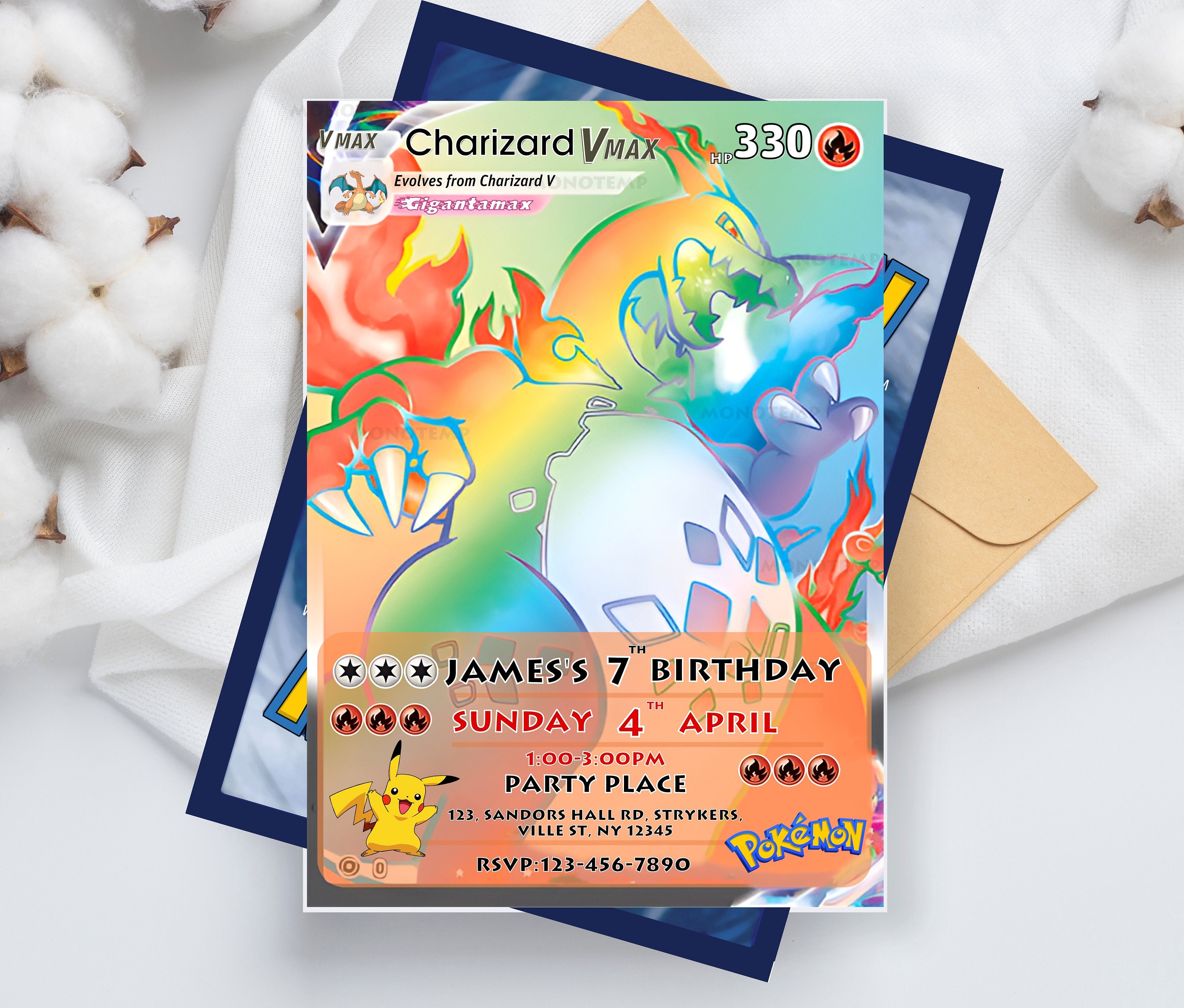 Pokemon Card Birthday Invitation Pokémone Charizar Invite - Etsy