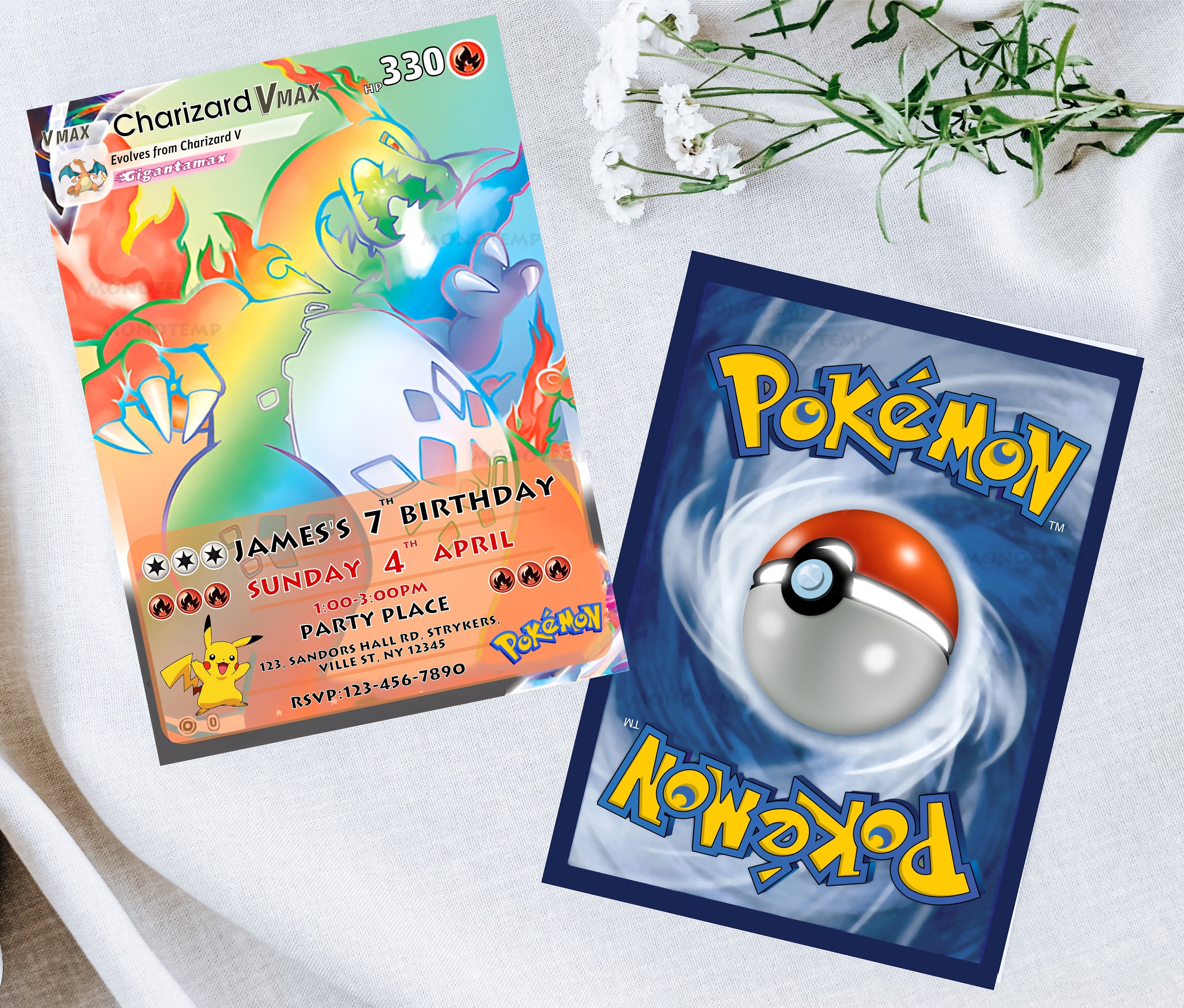 Pokemon Card Birthday Invitation Pokémone Charizar Invite - Etsy