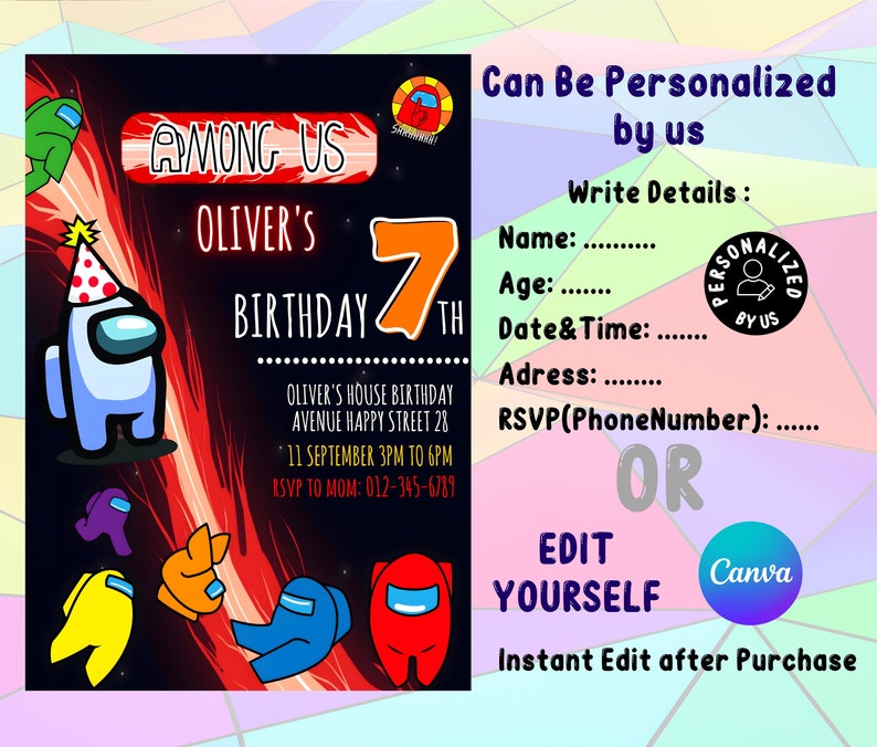 Editable Among Us Birthday Invitation - Etsy