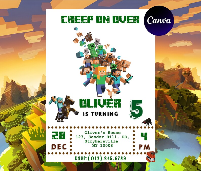 Mine Theme Birthday Invitation Crafter Party Template - Etsy