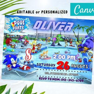 Sonic Pool Party Sonic Birthday Invitation Editable or - Etsy