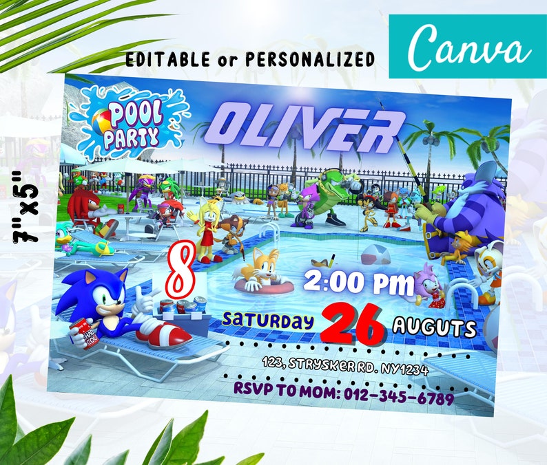 Sonic Pool Party Sonic Birthday Invitation Editable or - Etsy