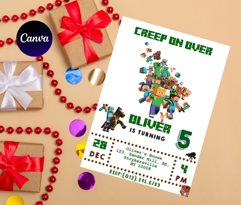 Mine Theme Birthday Invitation Crafter Party Template - Etsy