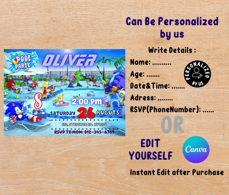 Sonic Pool Party Sonic Birthday Invitation Editable or - Etsy
