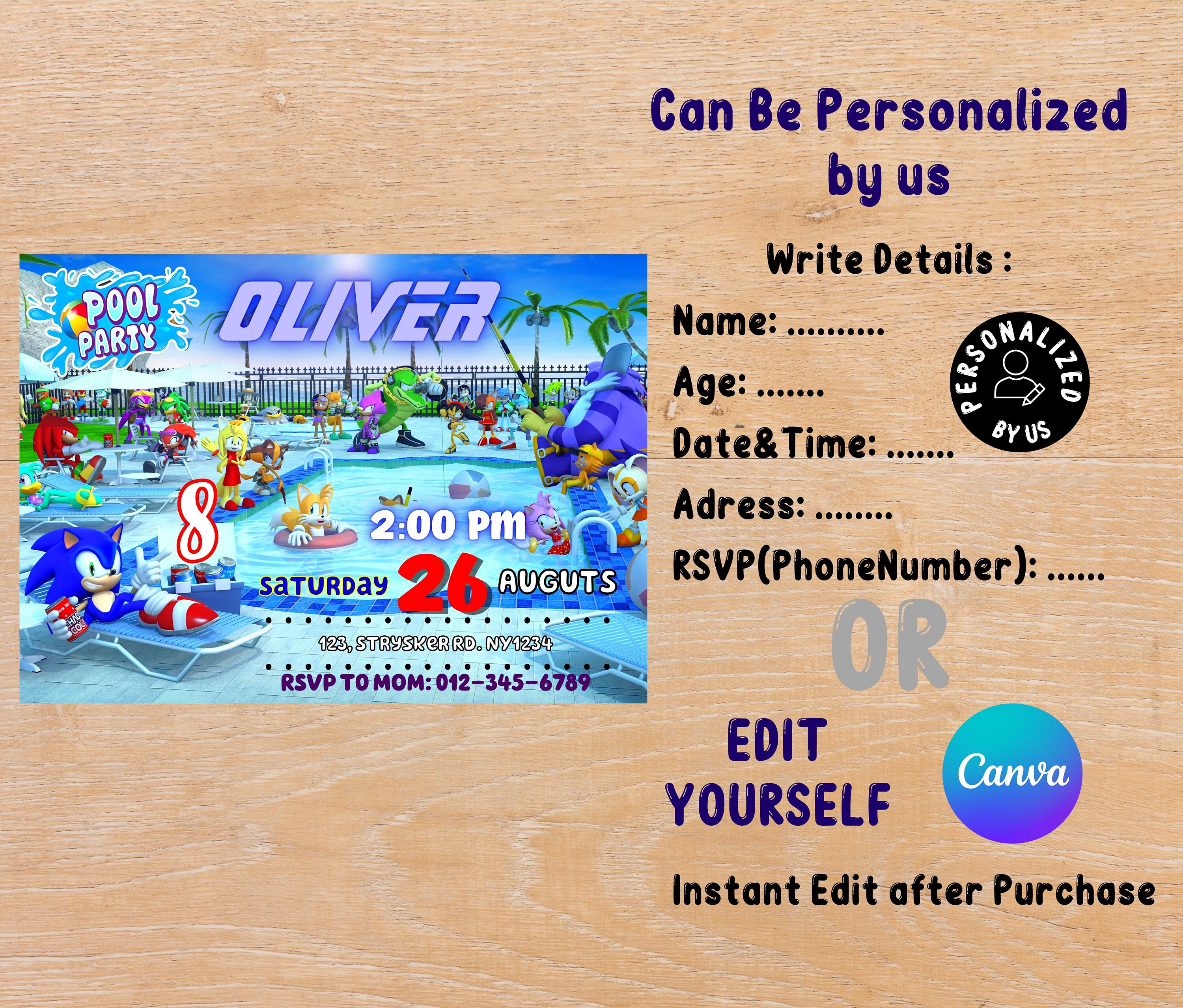 Sonic Pool Party Sonic Birthday Invitation Editable or - Etsy