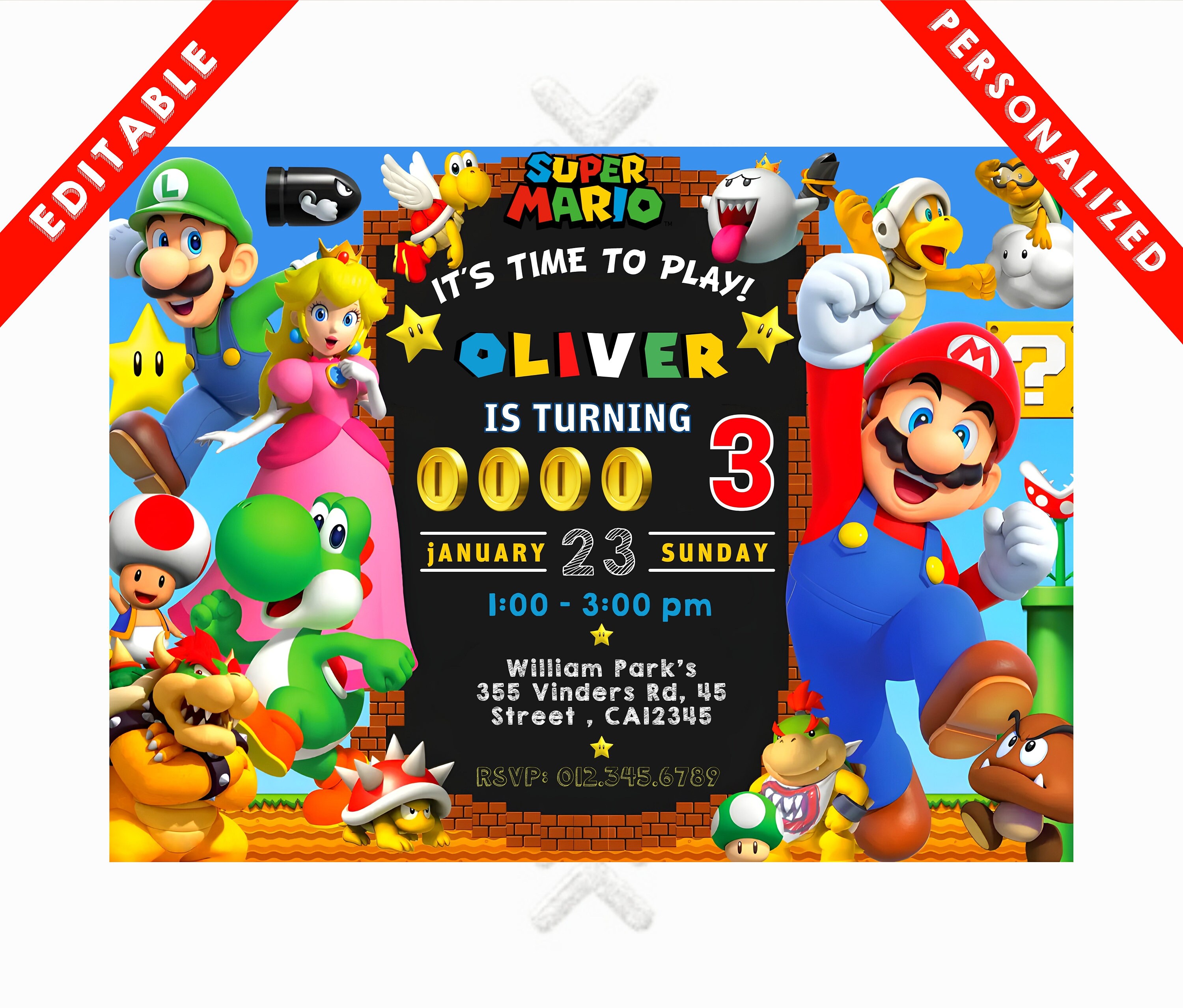 Editable Super Mario Birthday Invitation Digital Card - Etsy