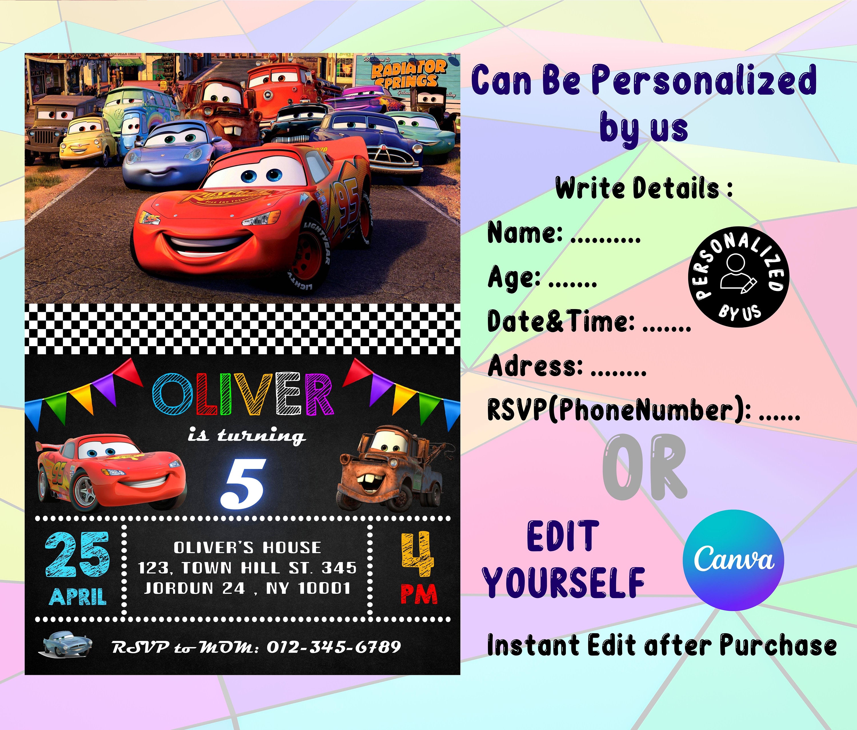 Editable Cars Mcqueen Birthday Invitation Instant Edit - Etsy