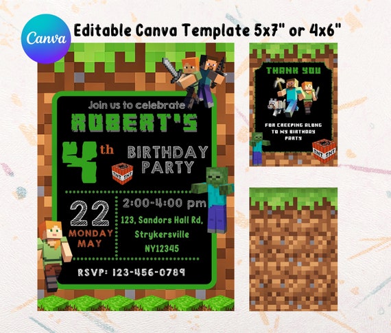 Mine Theme Birthday Invitation Editable and Printable - Etsy