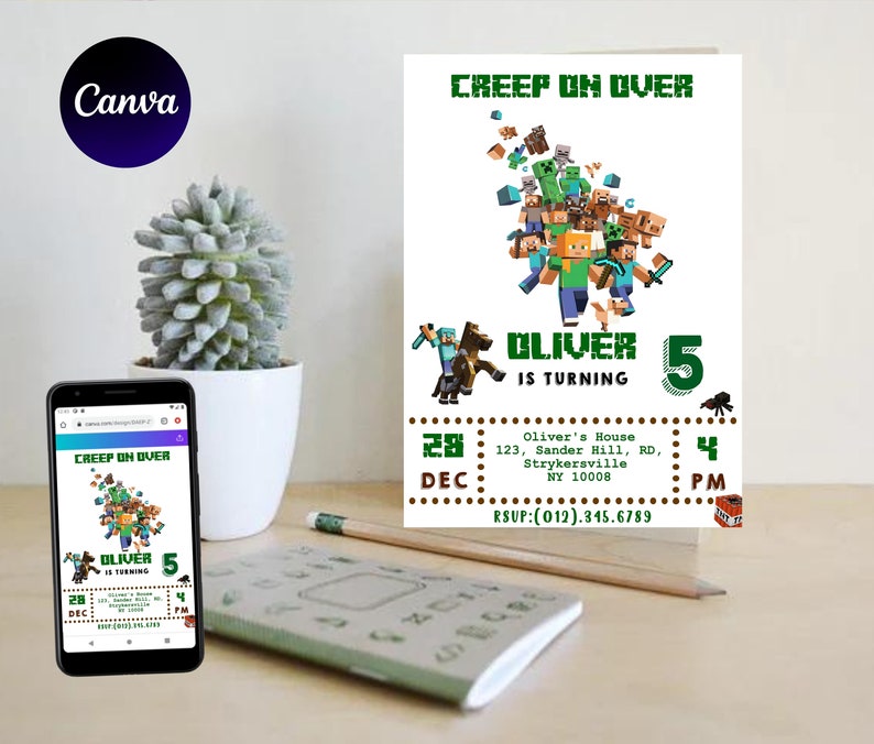 Mine Theme Birthday Invitation Crafter Party Template - Etsy