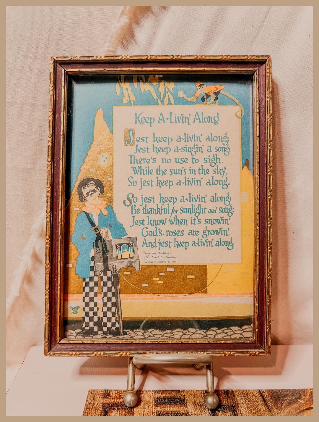 Charming 1925 Vintage Keep A-livin Along Poem Wall Art Frank L. Stanton ...