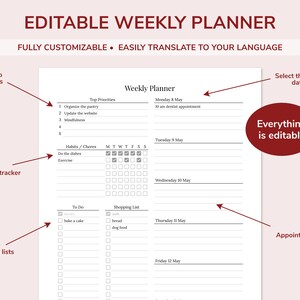 Editable Weekly Planner Template for Google Sheets A4 & US Letter ...