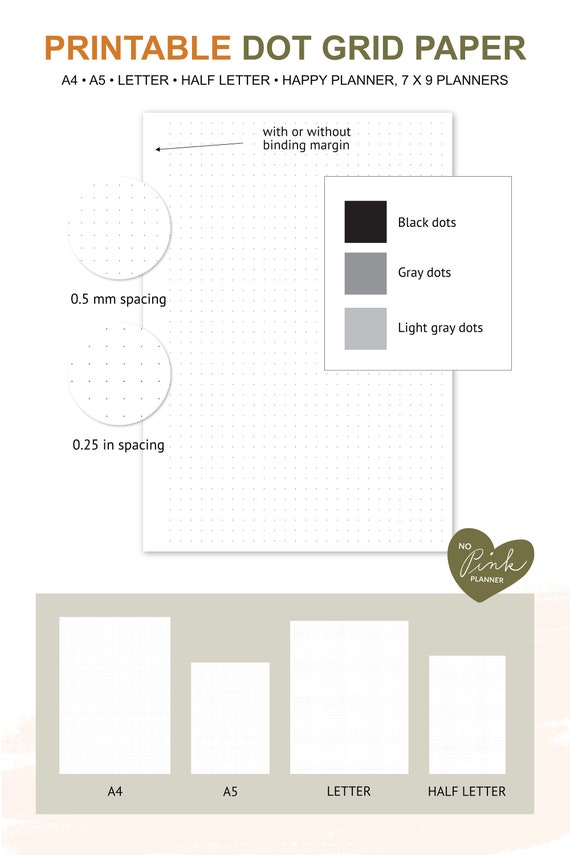 Printable Dot Grid Paper A4 A5 Letter Half Letter Happy | Etsy