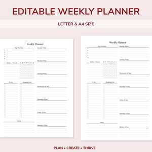 Editable Weekly Planner Template for Google Sheets A4 & US Letter ...