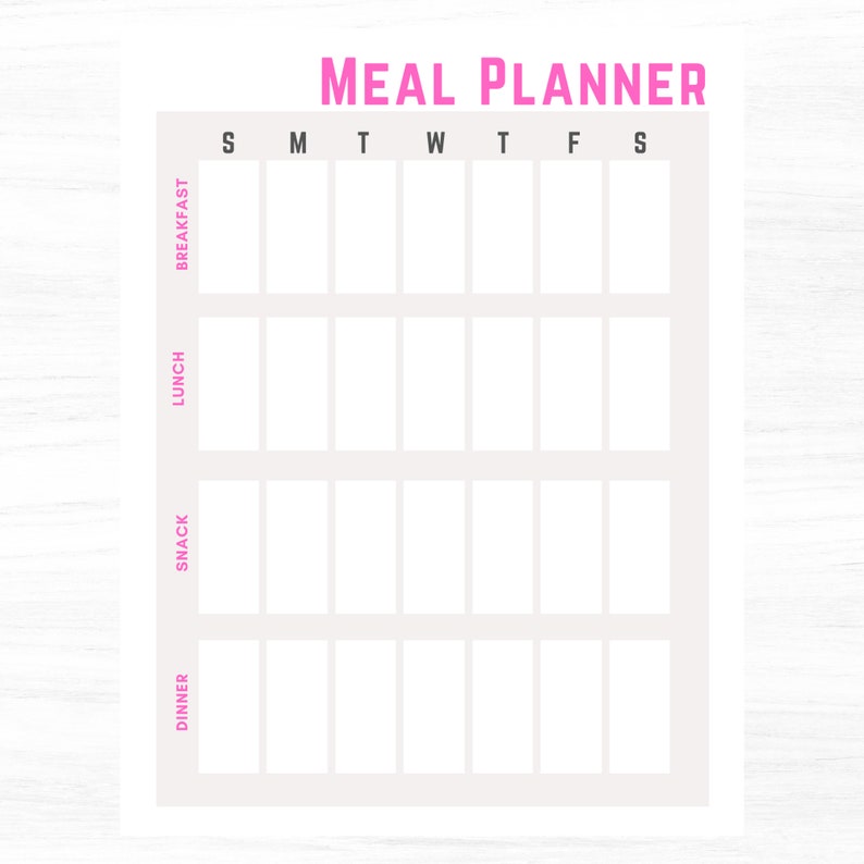 Pink Meal Planner Printable With Grocery List Printable, Digital ...