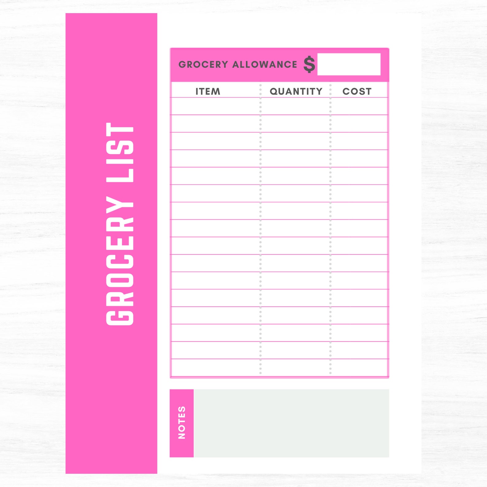 Pink Meal Planner Printable With Grocery List Printable, Digital ...