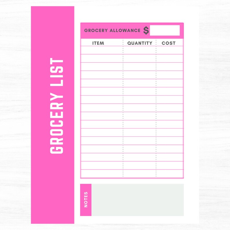 Pink Meal Planner Printable With Grocery List Printable, Digital ...