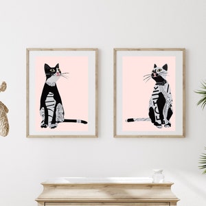 Pink Cat Art Prints, Blush Pink Decor From Original Collage Wall Art ...